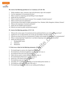 Class 4 CBSE EVS Sample Paper Term 2 Model 2 | PDF