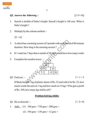 Class 4 Cbse Maths Question Paper | PDF