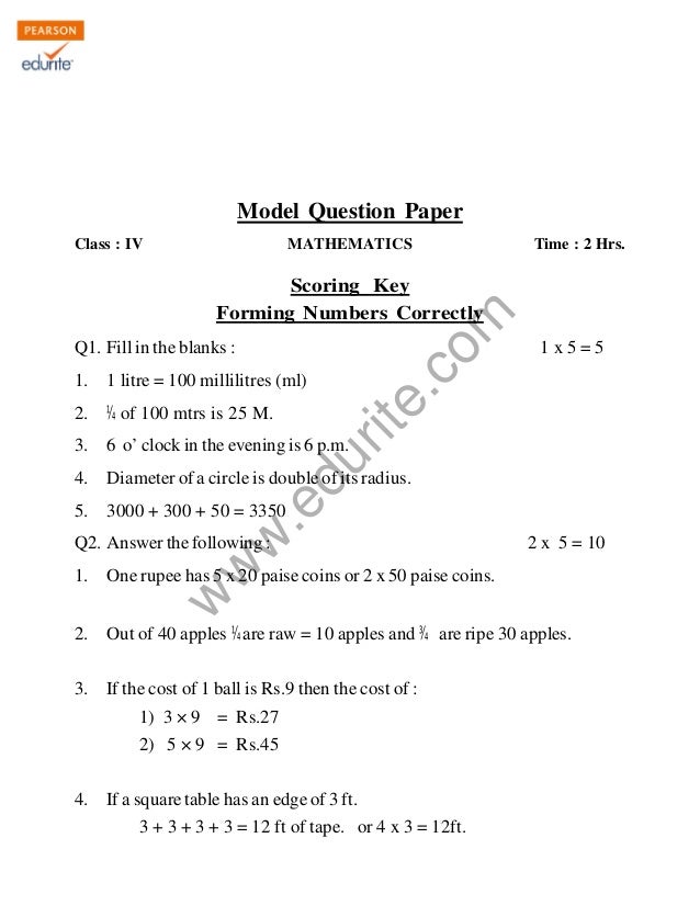 Class 4 Cbse Maths Question Paper Class 4 Cbse Maths Question Paper