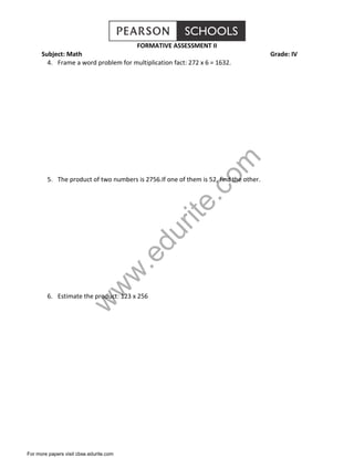 Class 4 Cbse Maths Question Paper FA 2 | PDF