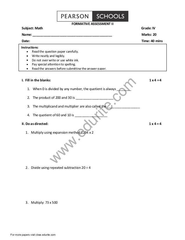 Class 4 Cbse Maths Question Paper FA 2 Class 4 Cbse Maths Question Paper FA 2