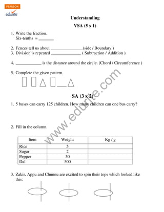 Class 4 Cbse Maths Sample Paper Term 2 Model 3 | PDF