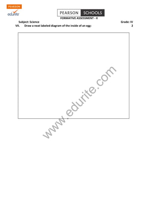 Class 4 Cbse Science Question Paper FA 2 | PDF