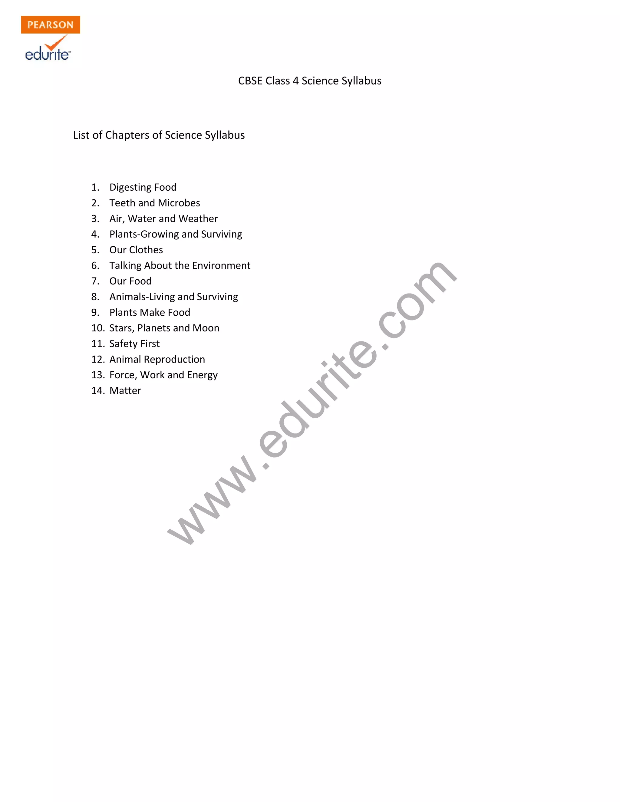 Class 4 Cbse Science Syllabus | PDF