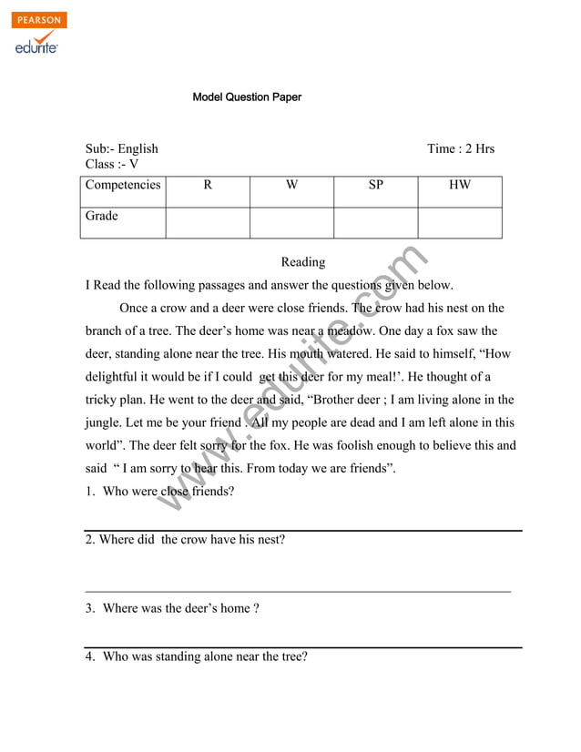 Class 5 Cbse English Question Paper | PDF | First Aid | Injuries