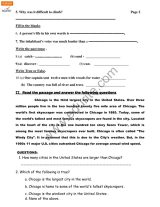 Class 5 Cbse English Question Paper Term 2 | PDF