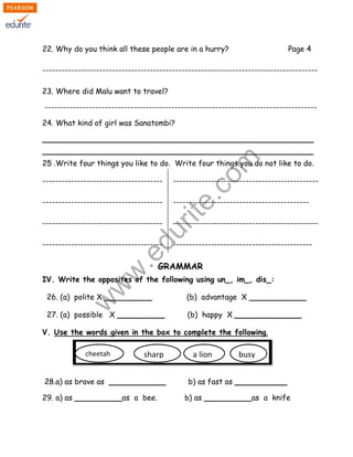 Class 5 Cbse English Question Paper Term 2 | PDF