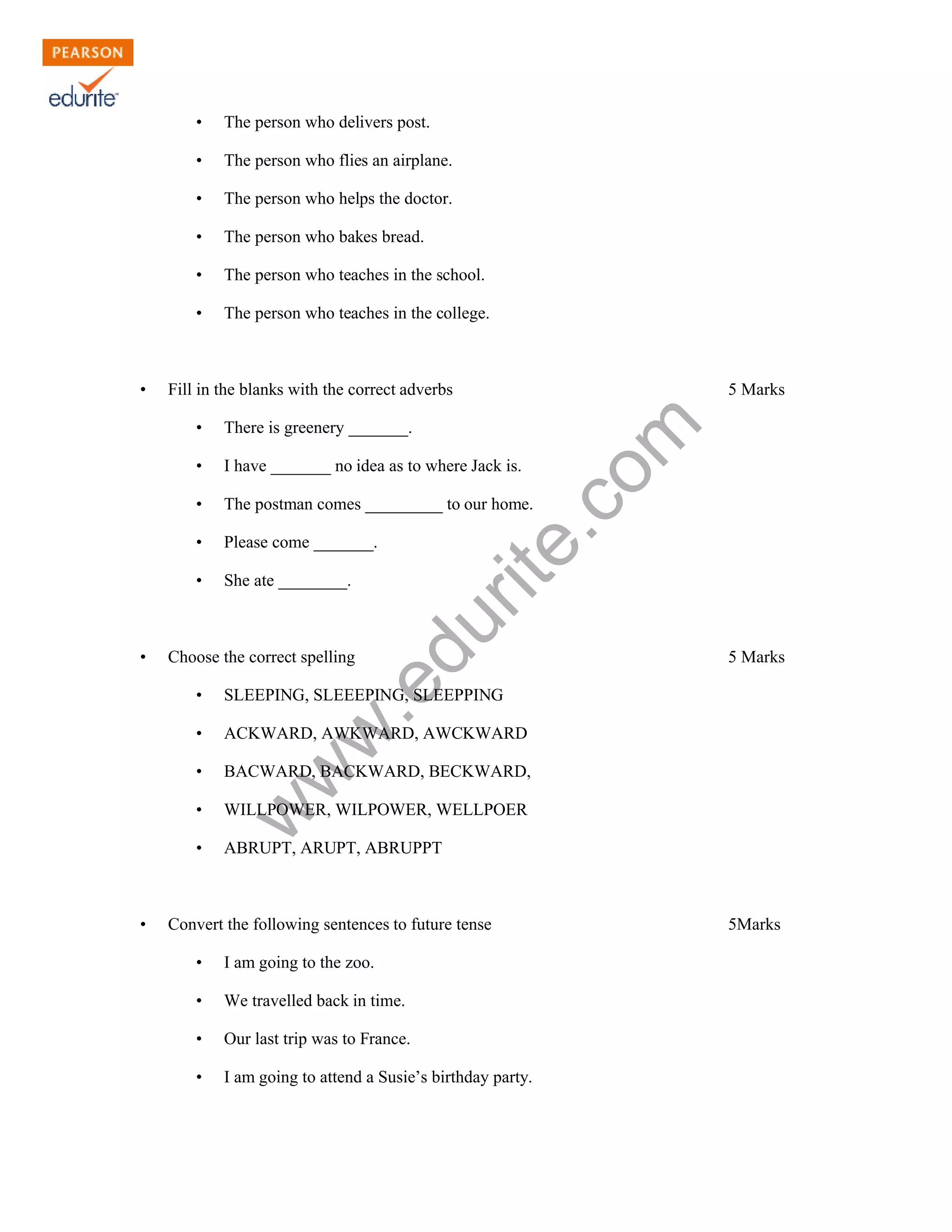 Class 5 Cbse English Sample Paper Model 2 | PDF