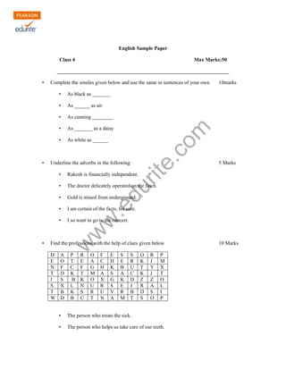 Class 5 Cbse English Sample Paper Model 2 | PDF