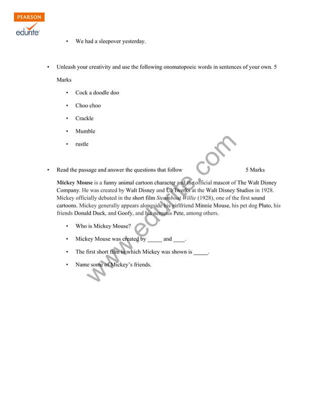Class 5 Cbse English Sample Paper Model 2 | PDF