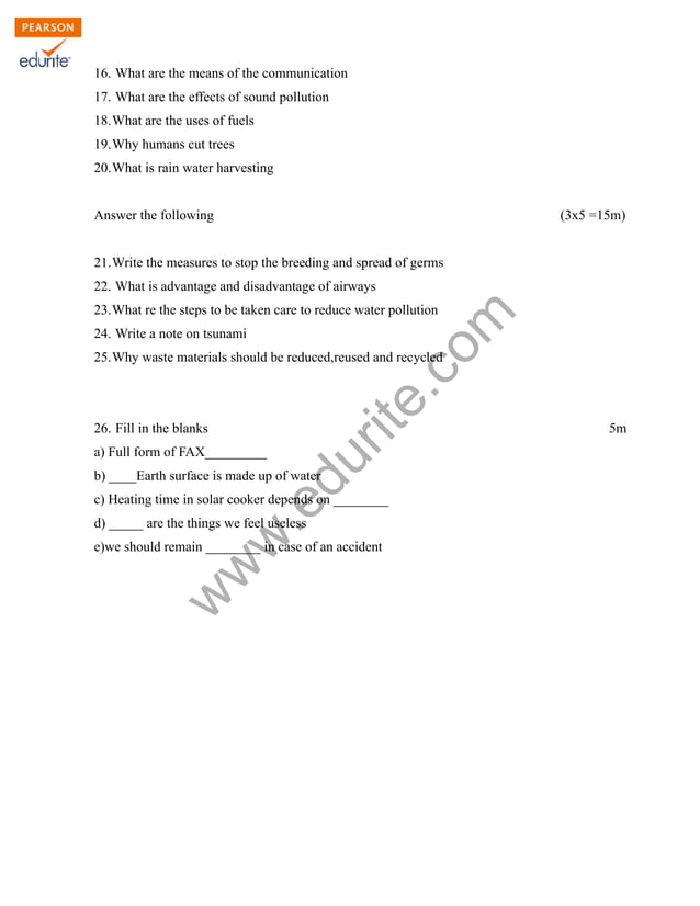 Class 5 Cbse EVS Sample Paper Term 2 Model 1 | PDF | Science