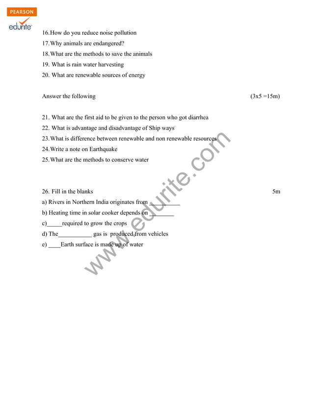 Class 5 Cbse EVS Sample Paper Term 2 Model 2 | PDF