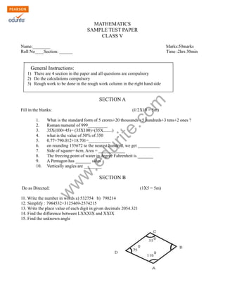 Class 5 Cbse Maths Sample Paper Model 1 | PDF | Physics | Science