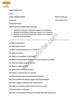 Cbse Class 5 Science Sample Paper Term 2 Model 2 | PDF