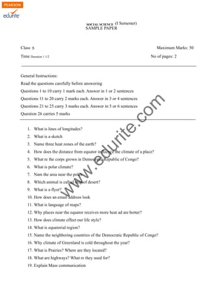 Class 5 Cbse Social Science Sample Paper Term 1 Model 3 | PDF
