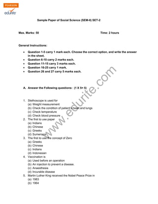 Class 5 Cbse Social Science Sample Paper Term 2 Model 2 | PDF