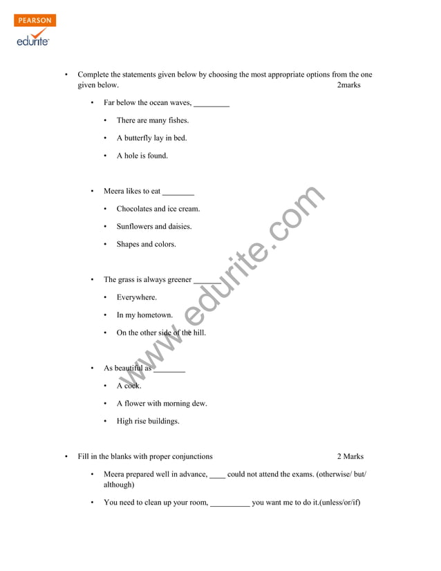 Class 6 Cbse English Sample Paper Model 2 | PDF