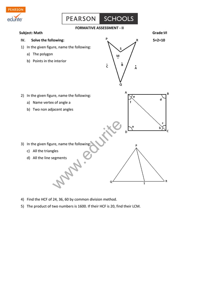 Class 6 Cbse Maths Question Paper FA 2 | PDF