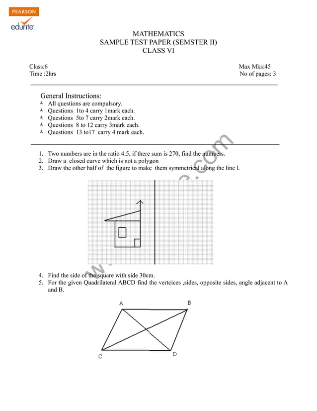 Class 6 Cbse Maths Sample Paper Term 2 Model 2 | PDF