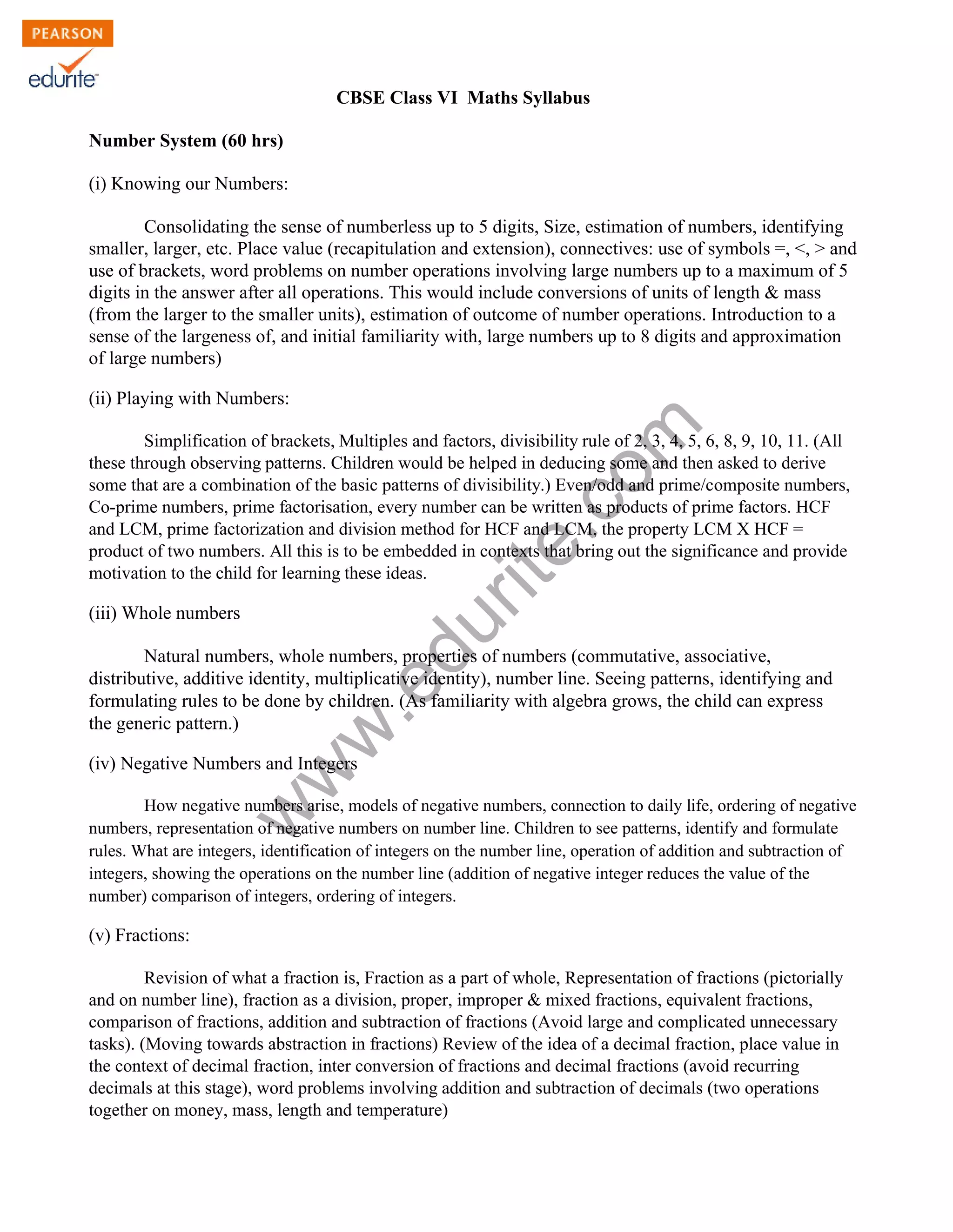 Cbse Class 6 Maths Syllabus 2010-11 | PDF | Maps & Navigation