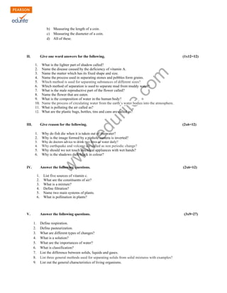 Cbse Class 6 Science Sample Paper Model 1 | PDF