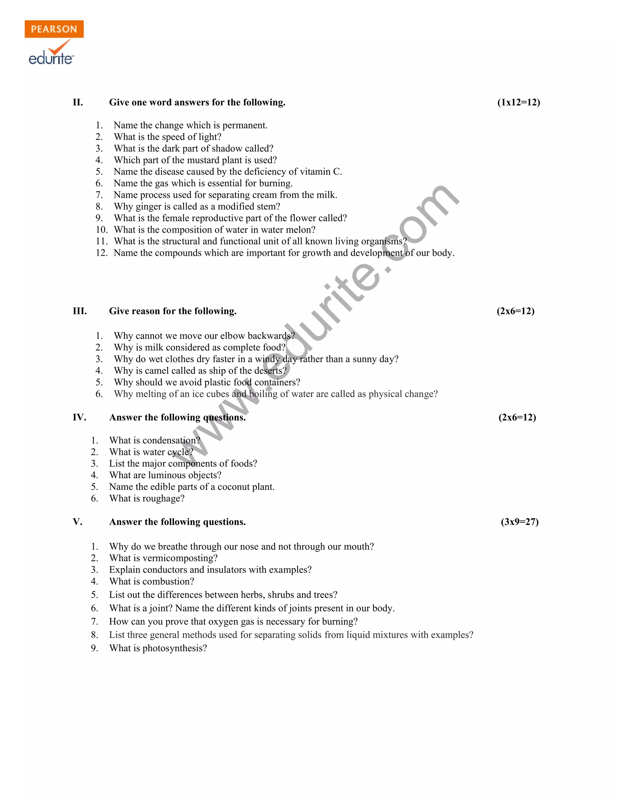 Class 6 Cbse Science Sample Paper Model 2 | PDF