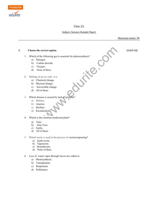Class 6 Cbse Science Sample Paper Model 2 | PDF