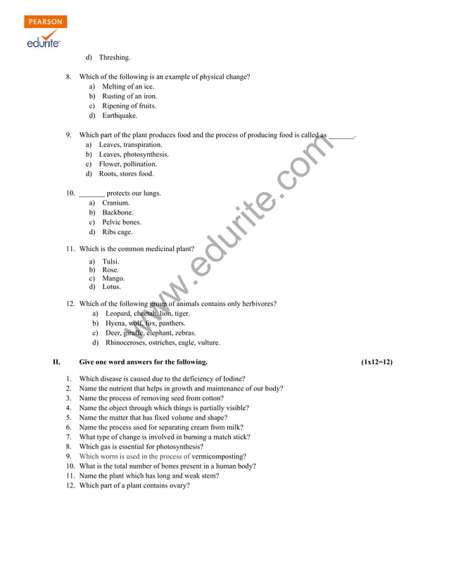 Class 6 Cbse Science Sample Paper Term 1 | PDF