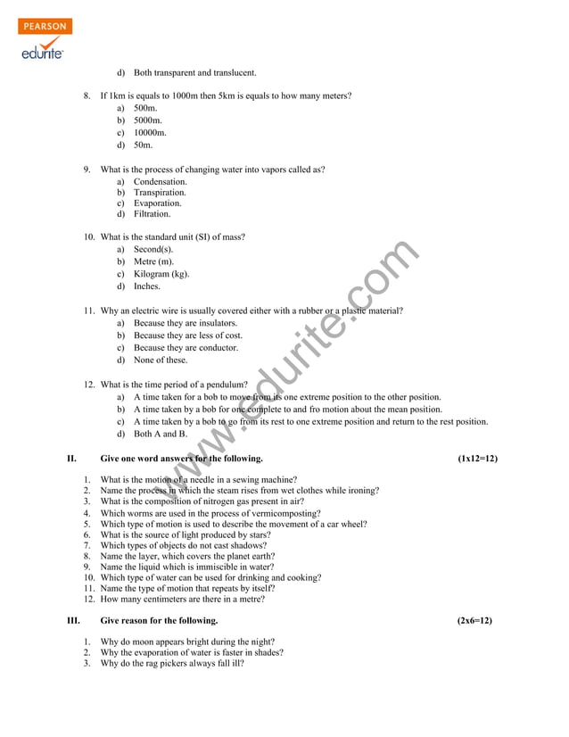 Class 6 Cbse Science Sample Paper Term 2 Model 1 | PDF | Physics | Science