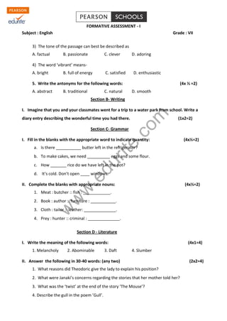 Class 7 Cbse English Question Paper | PDF | Arts and Crafts | Hobbies ...