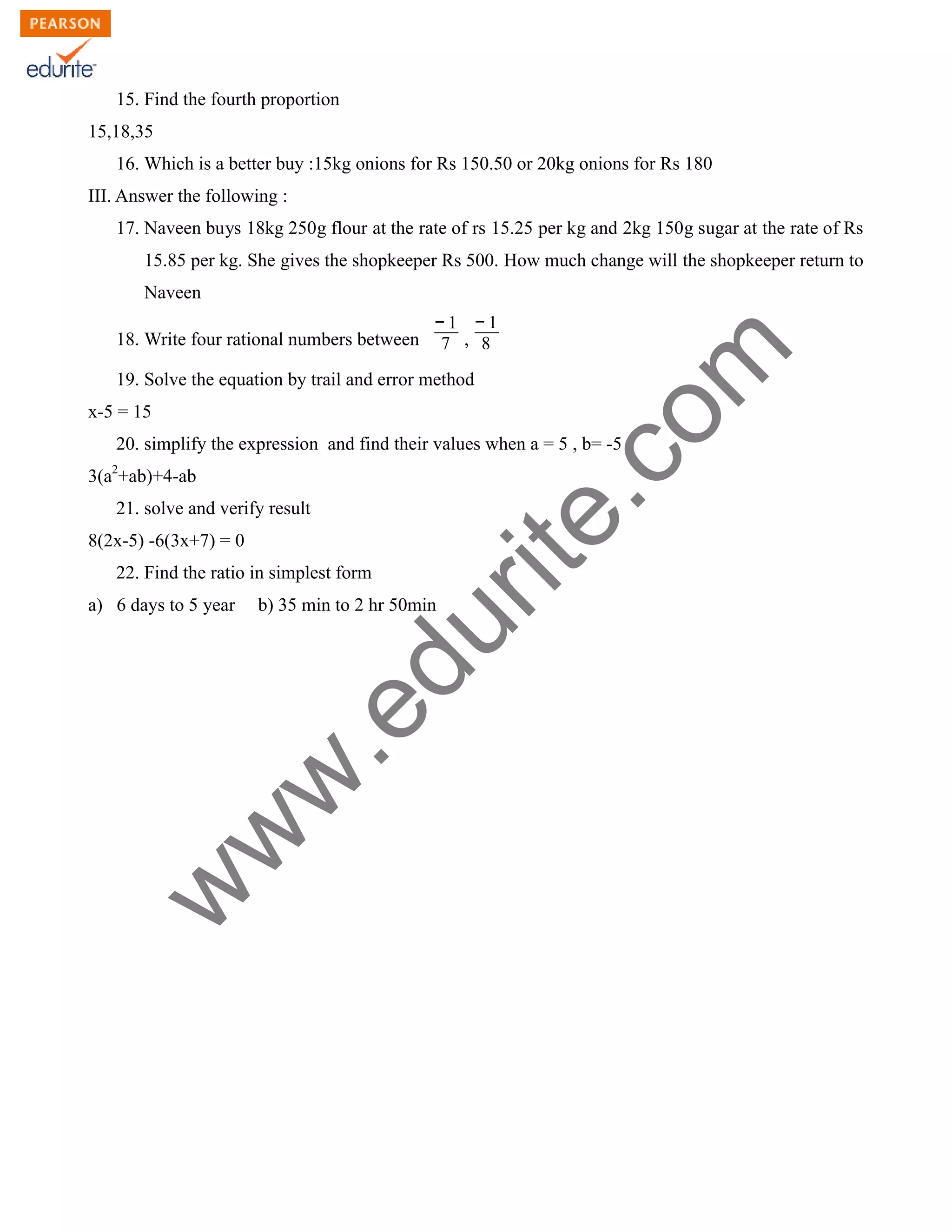 Class 7 Cbse Maths Sample Paper Term 1 Model 1 | PDF