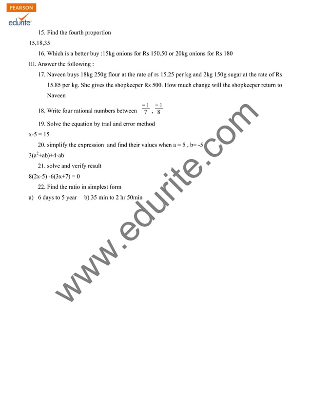 Class 7 Cbse Maths Sample Paper Term 1 Model 1 | PDF