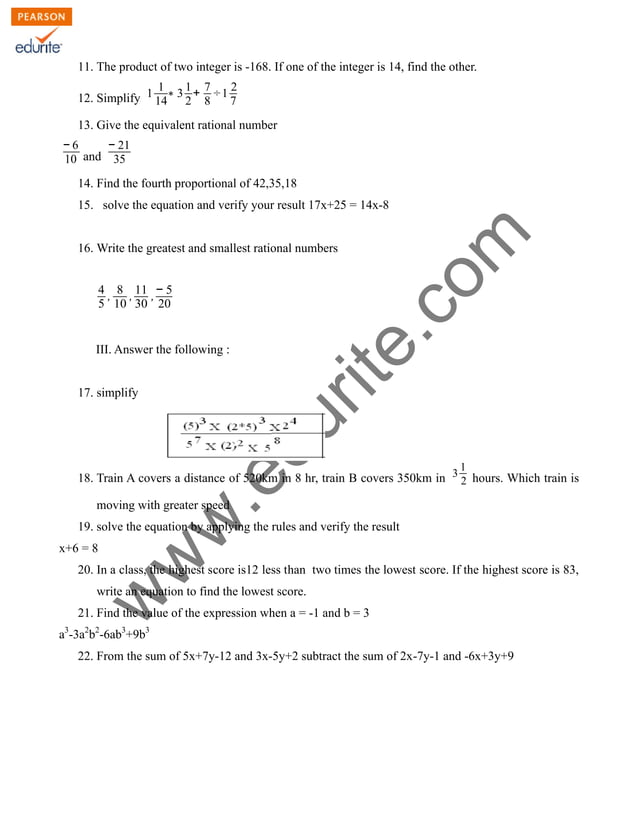 Class 7 Cbse Maths Sample Paper Term 1 Model 2 | PDF