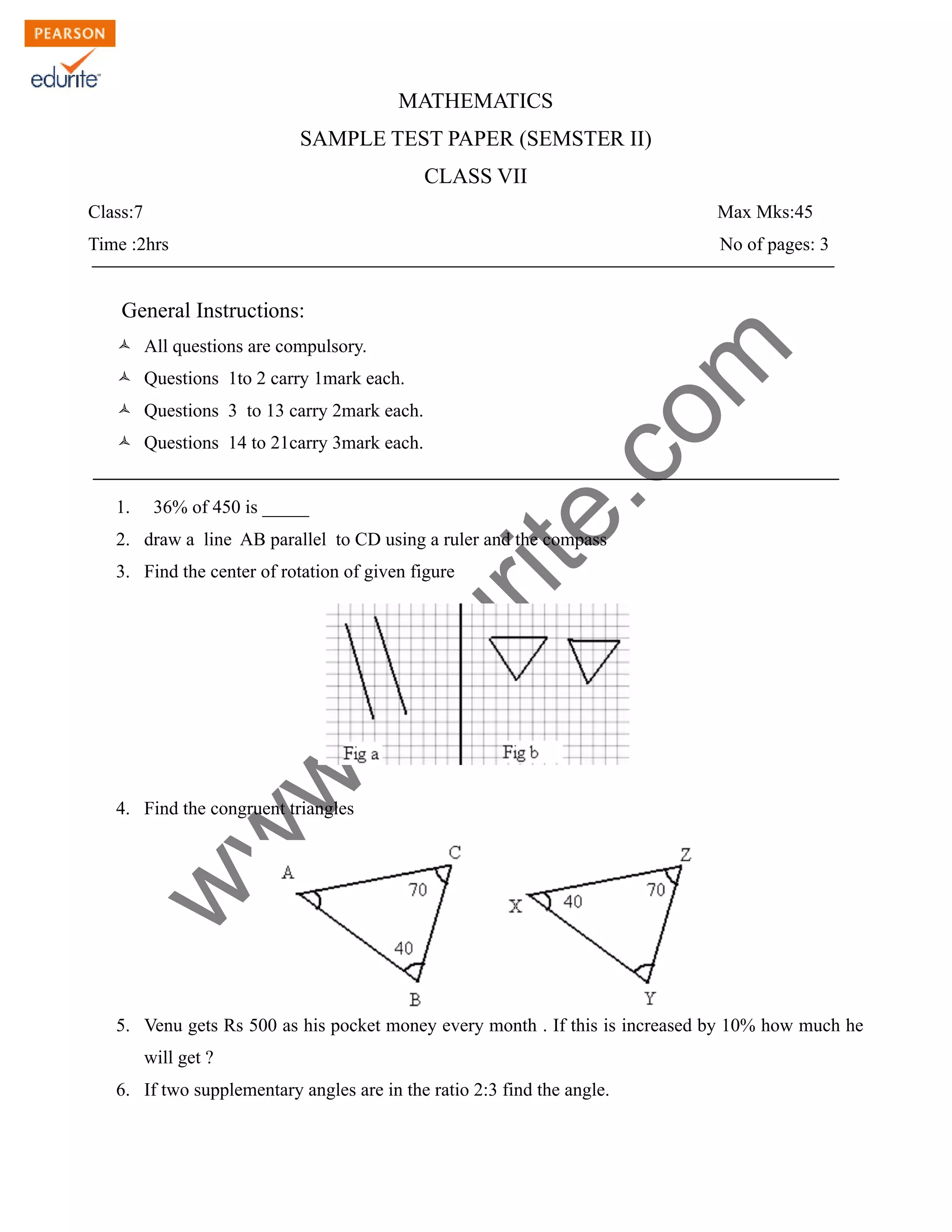 Class 7 Cbse Maths Sample Paper Term 2 Model 1 | PDF | Secondary ...