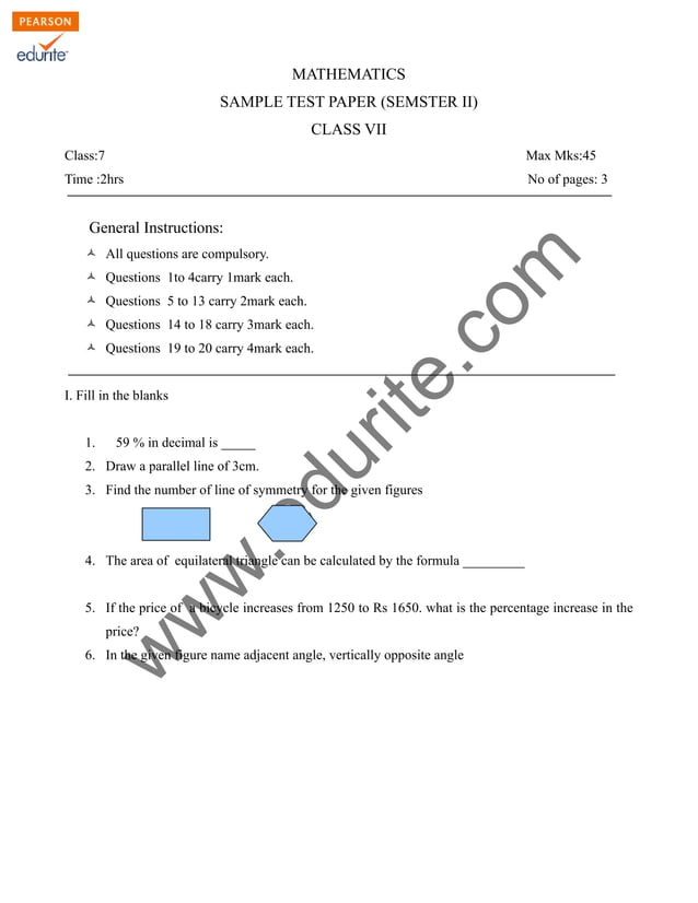 Class 7 Cbse Maths Sample Paper Term 2 Model 2 | PDF