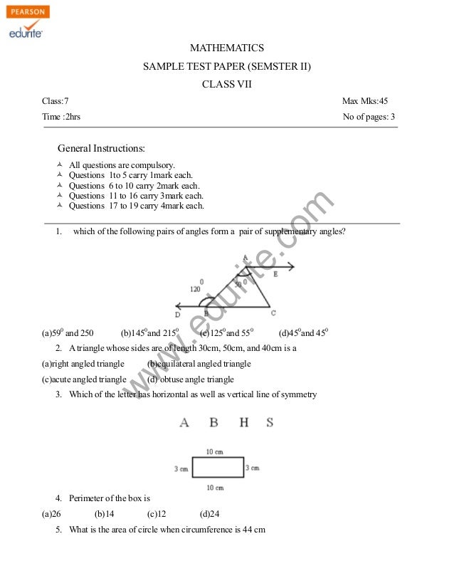 Class 7 Cbse Maths Sample Paper Term 2 Model 3 Class 7 Cbse Maths Sample Paper Term 2 Model 3