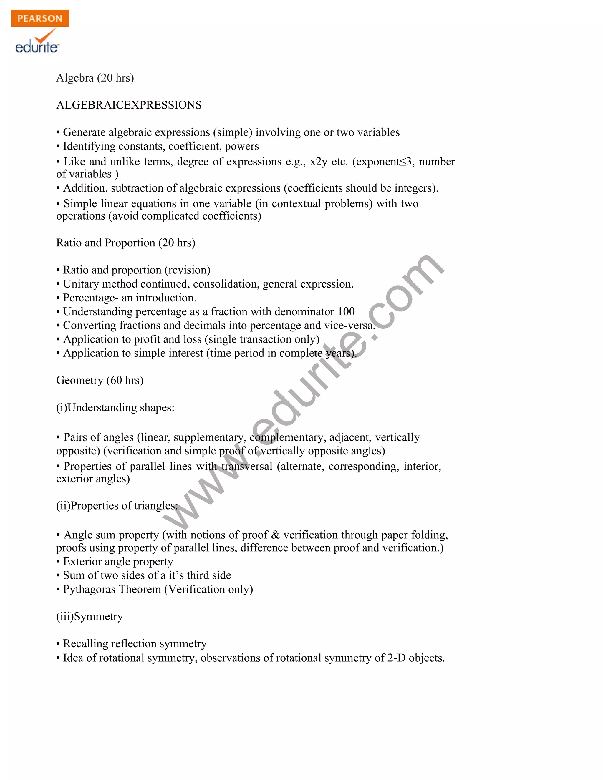 Class 7 Cbse Maths Syllabus 2010-11 | PDF Class 7 Cbse Maths Syllabus 2010-11 | PDF