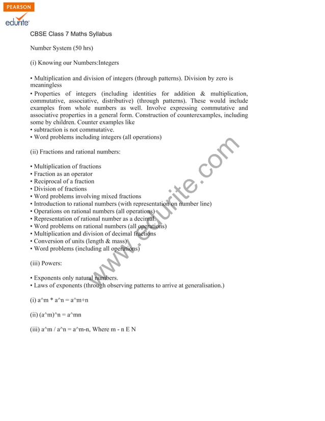 Class 7 Cbse Maths Syllabus 2010-11 | PDF Class 7 Cbse Maths Syllabus 2010-11 | PDF