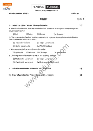 Class 7 Cbse Science Question Paper | PDF