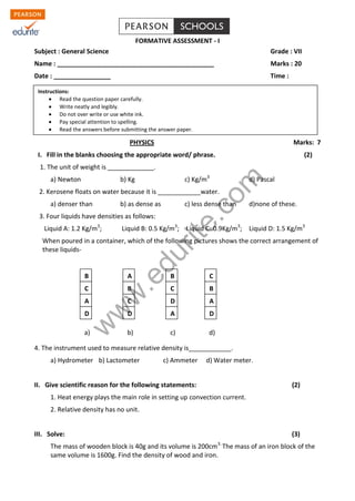 Class 7 Cbse Science Question Paper | PDF