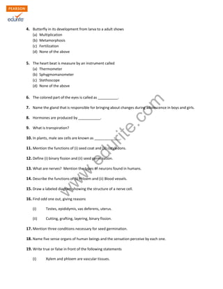 Class 8 Cbse Biology Sample Paper Term 1 Model 2 | PDF