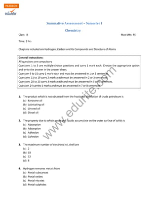 Class 8 Cbse Chemistry Sample Paper Term 1 Model 2 | PDF | Chemistry ...