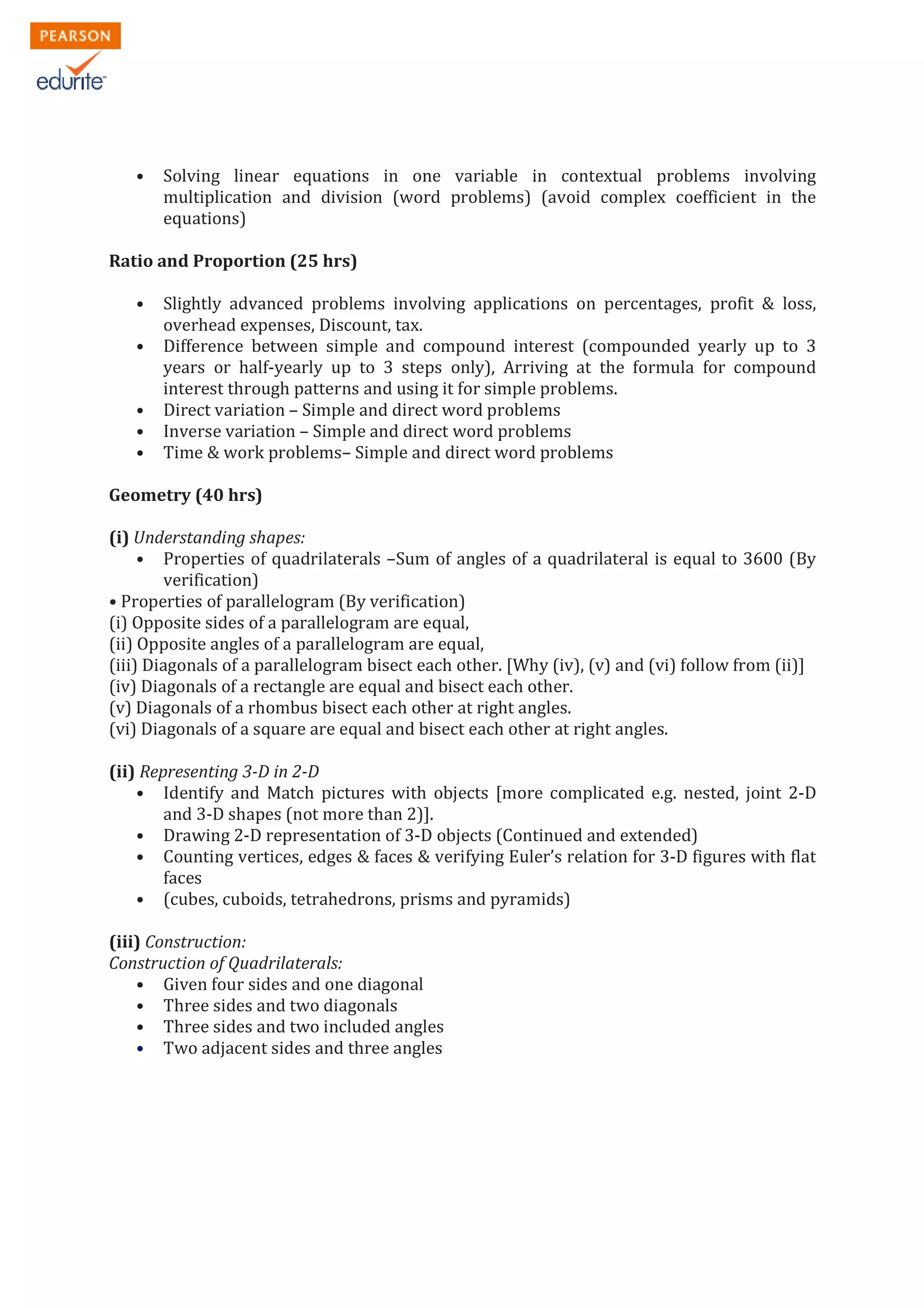 Class 8 Cbse Maths Syllabus 2011-12 | PDF