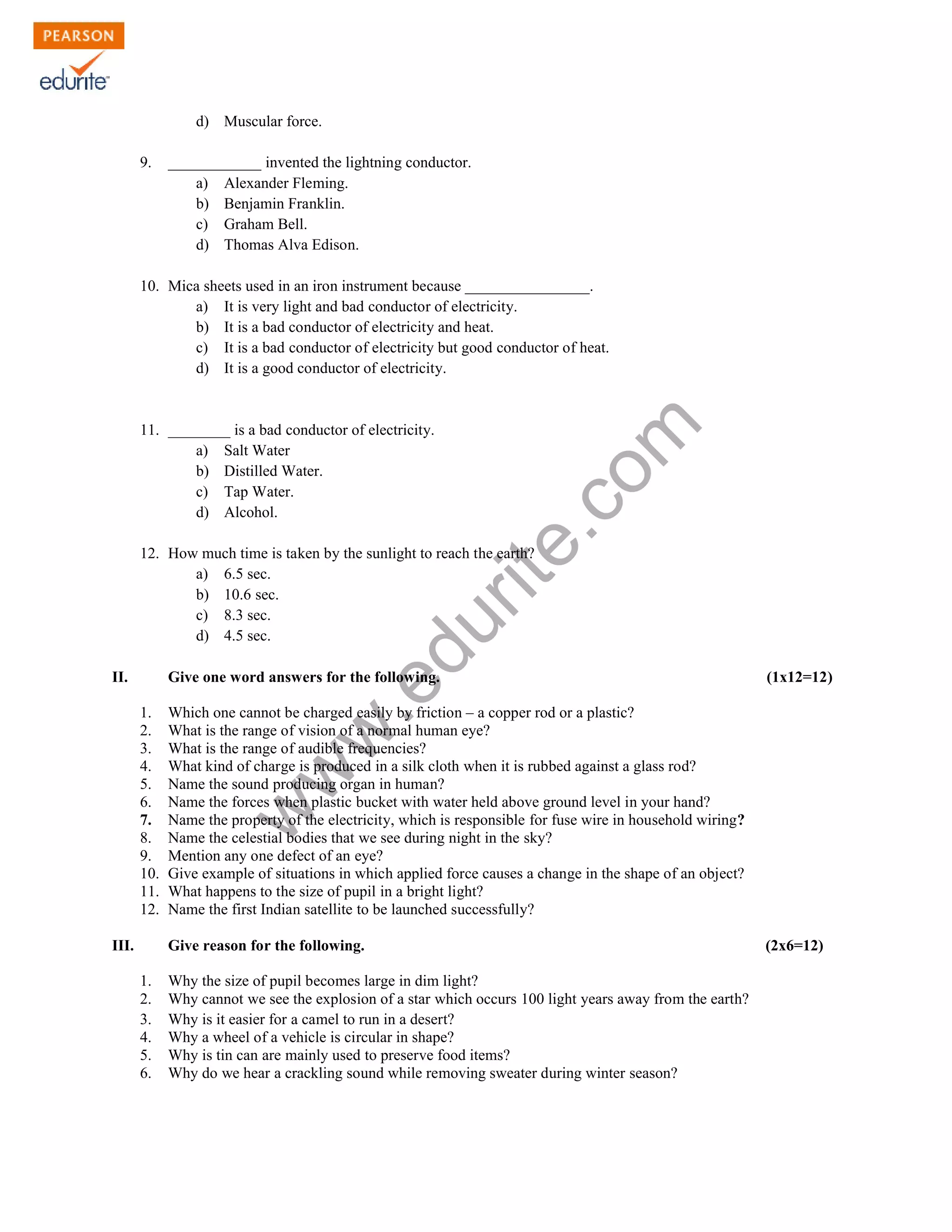 Class 8 Cbse Physics Sample Paper | PDF