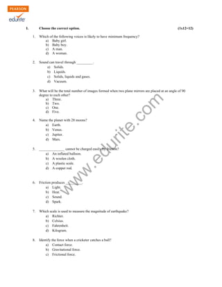 Class 8 Cbse Physics Sample Paper | PDF