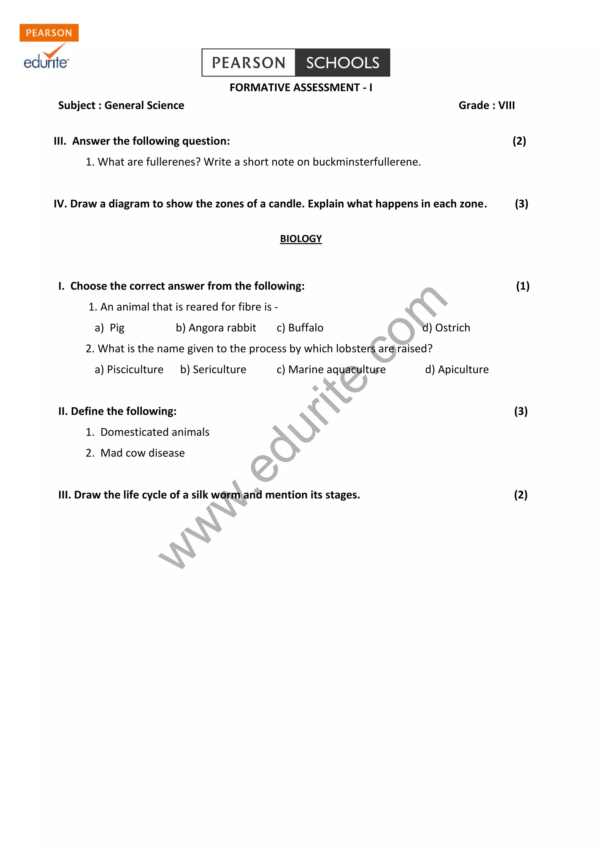 Class 8 Cbse Science Question Paper FA 1 | PDF