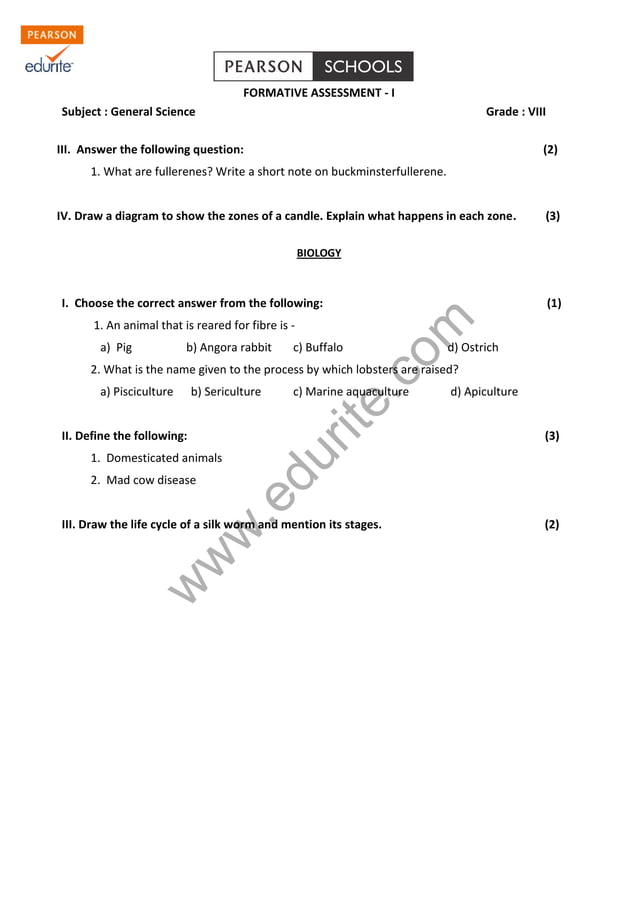 Class 8 Cbse Science Question Paper FA 1 | PDF