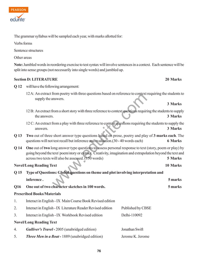 Class 9 Cbse English Communication Syllabus 2012-13 | PDF