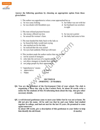Class 9 Cbse English Communicative Sample Paper Term 1 2011 | PDF