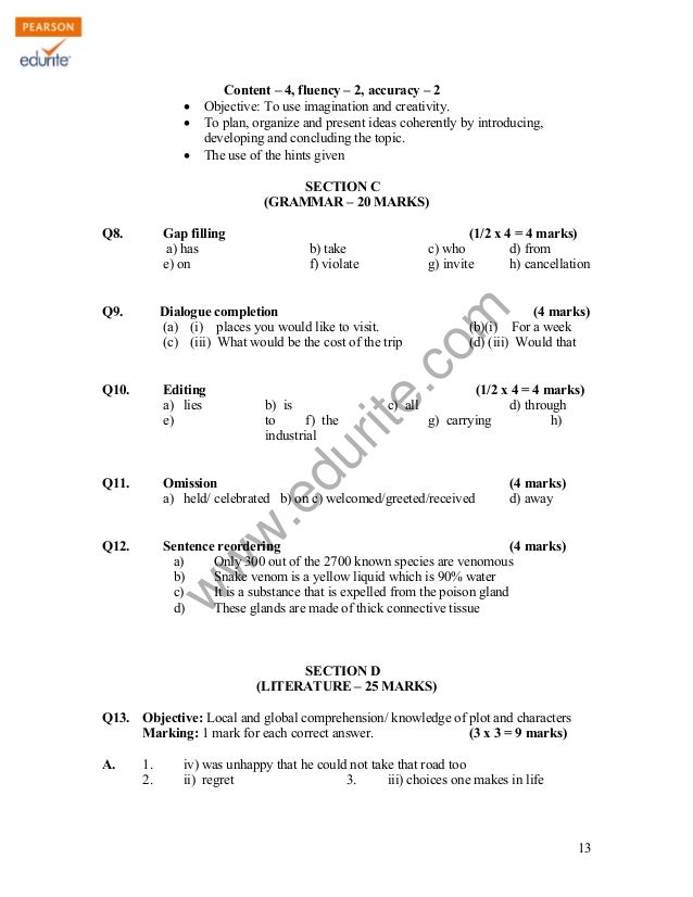 Class 9 Cbse English Communicative Sample Paper Term 1 2011